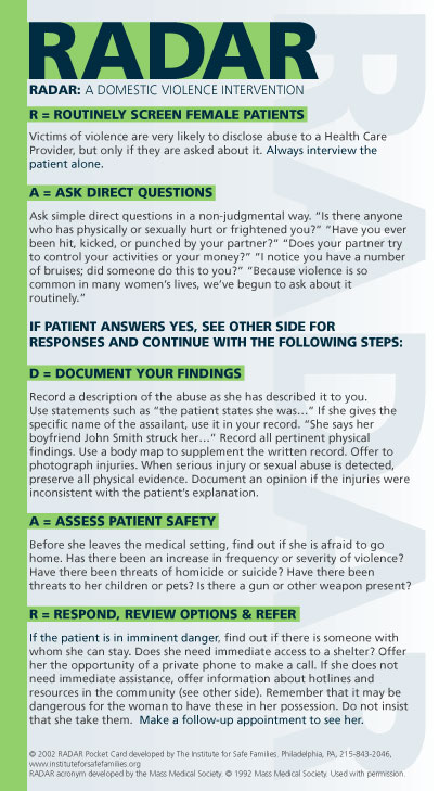 R.A.D.A.R. Cards - an adult screening tool for domestic violence ...